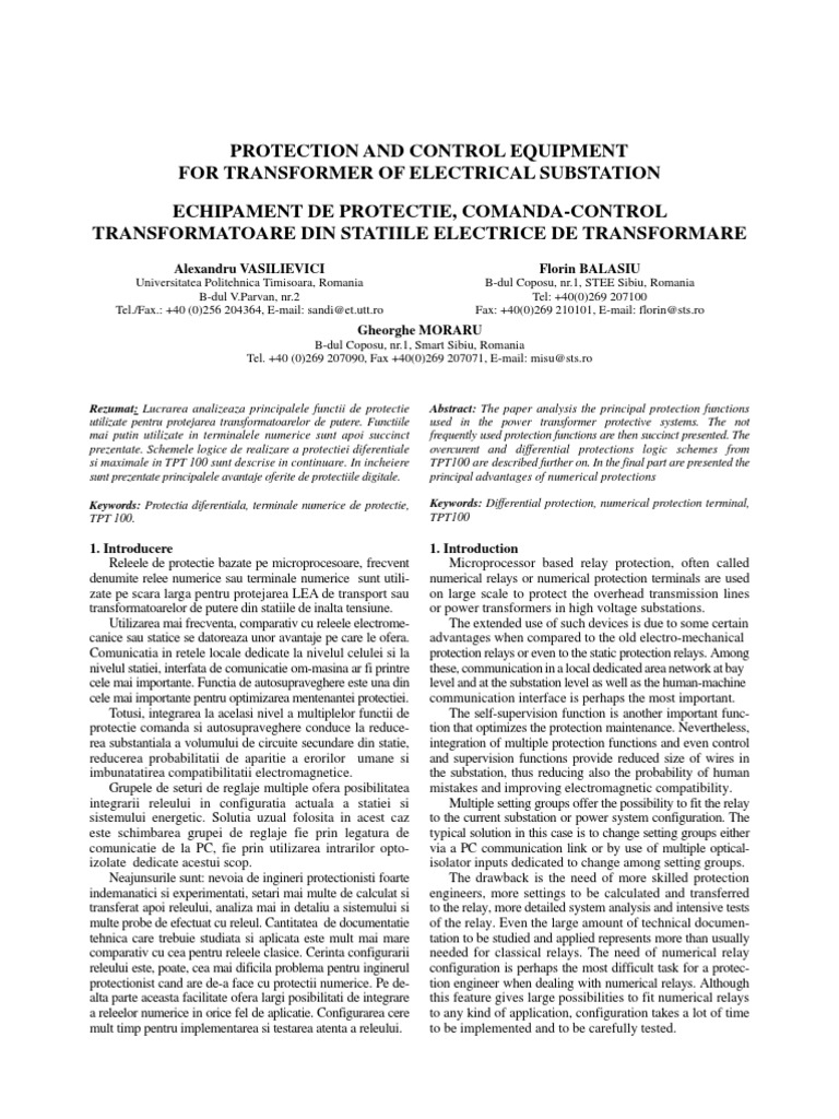 Protectii Diferentiale | PDF | Relay | Electrical Substation