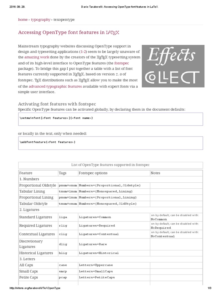 Dario Taraborelli - Accessing OpenType Font Features in LaTeX | PDF ...