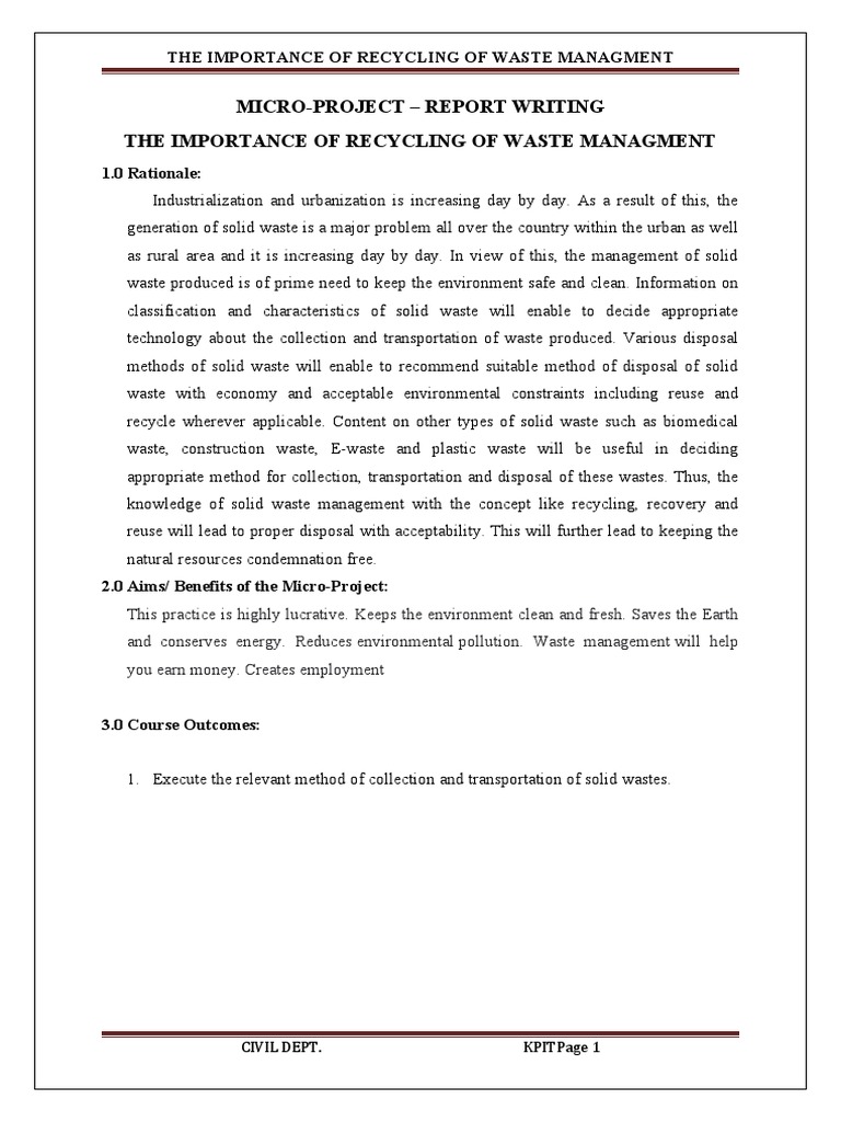 Micro-Project - Report Writing The Importance of Recycling of Waste ...