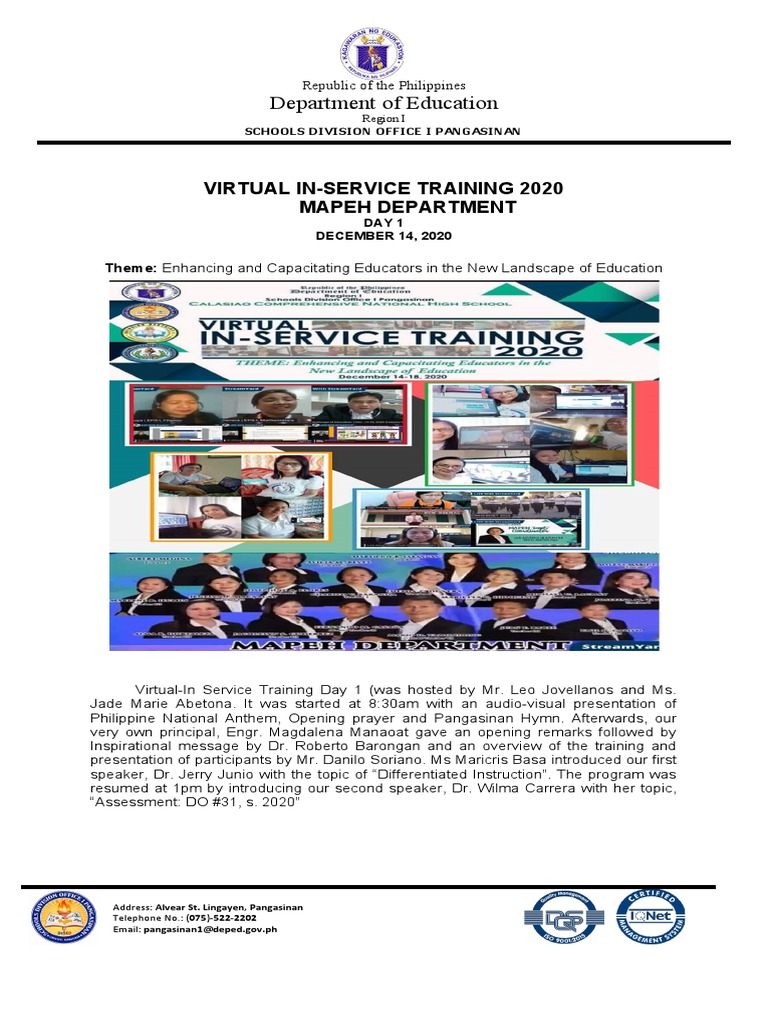 Department of Education: Virtual In-Service Training 2020 Mapeh ...