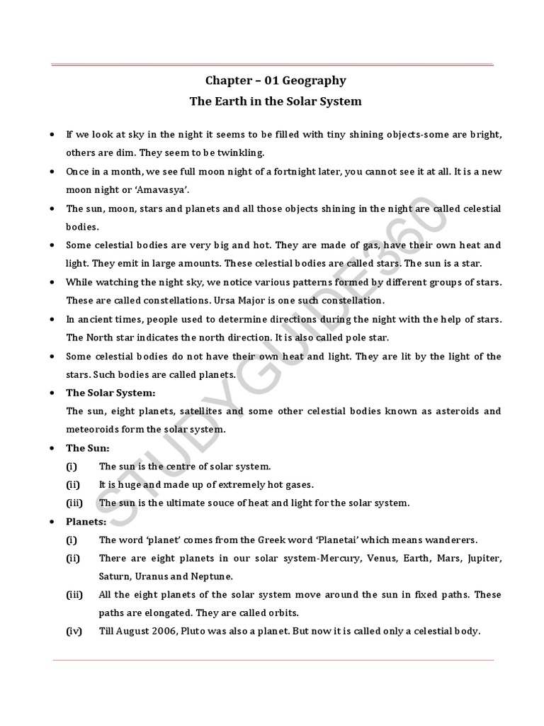 06 Social Science Geo Key Notes ch01 The Earth in The Solar System ...