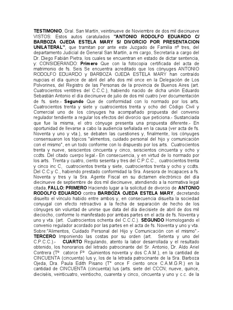 TESTIMONIO DIVORCIO Final | PDF | Divorcio | Familia
