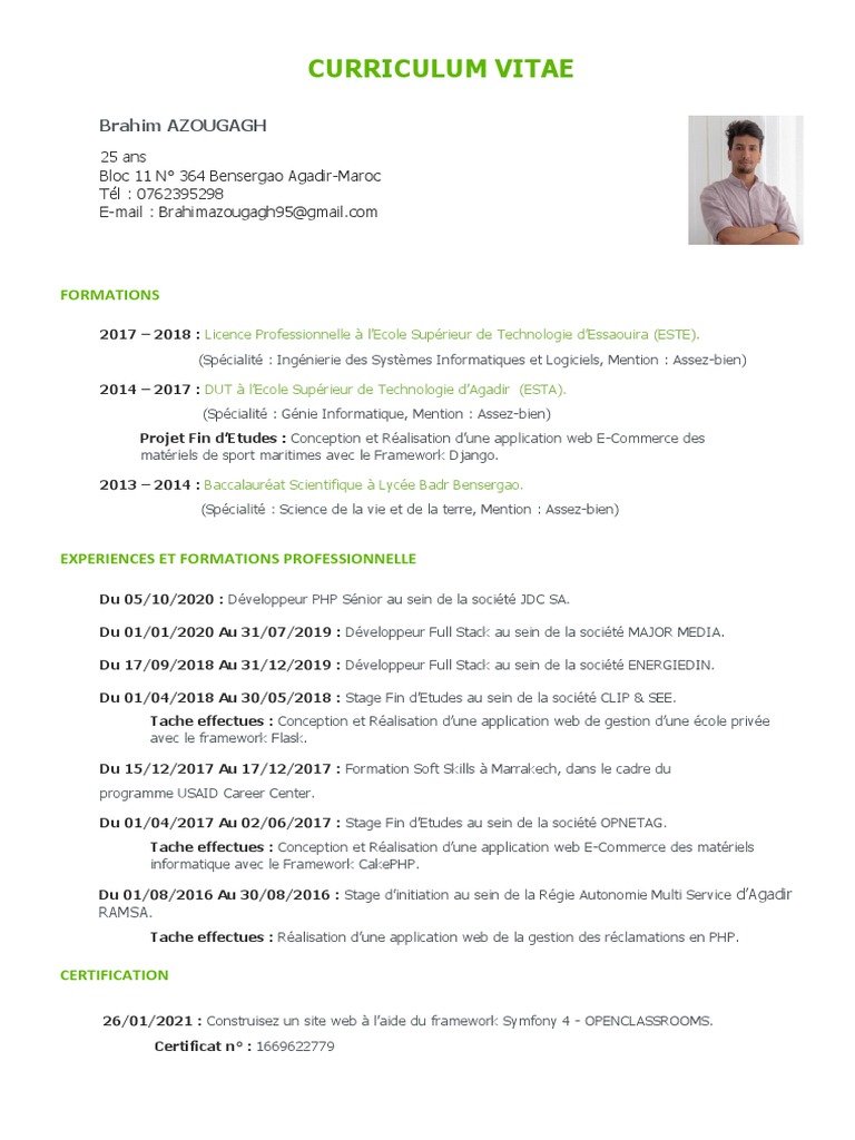 CV de Brahim Azougagh - Développeur Web | PDF | Application web ...