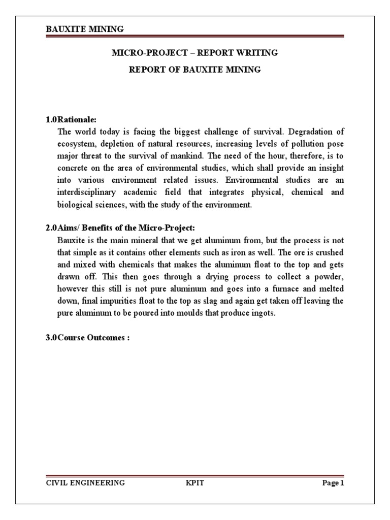 Bauxite Mining Micro-Project - Report Writing Report of Bauxite Mining ...