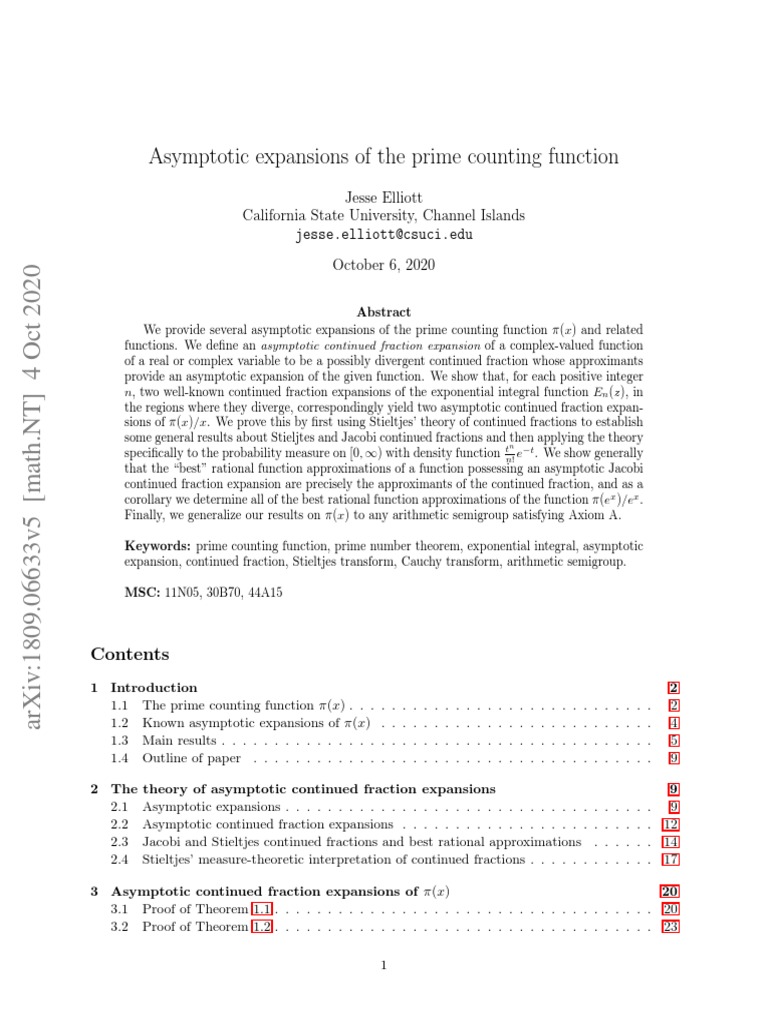 Asymptotic Expansions of The Prime Counting Function | PDF | Asymptotic Analysis | Pi
