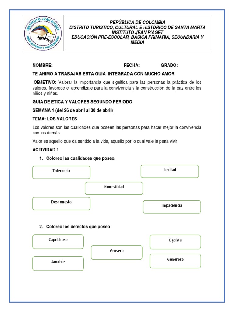 Guia 1 Etica y Valores 2 Periodo Grado 2 y 3 | PDF | Amor | La naturaleza humana