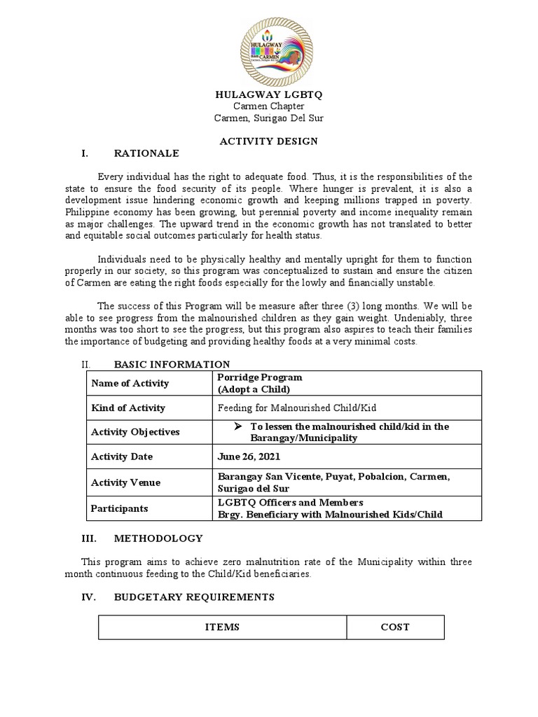 Activity Design | PDF | Malnutrition | Food Security