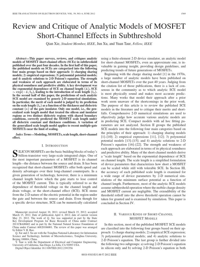 Review and Critique of Analytic Models of MOSFET Short-Channel Effects ...