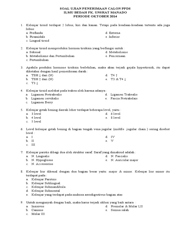 Soal Ujian Calon PPDS Oktober 2014-1 | PDF
