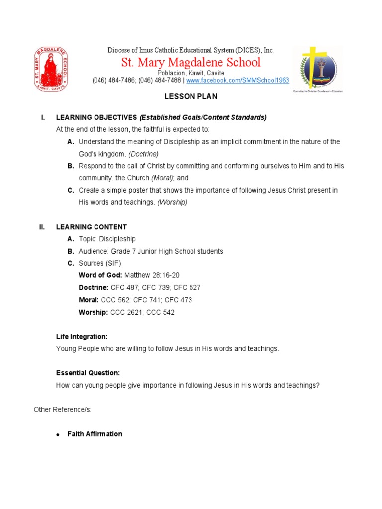 Rel. Ed. 2 - Lesson Plan (FPT) | Download Free PDF | Disciple ...