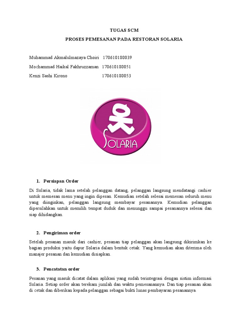 Tugas SCM Proses Pesanan Pada Solaria | PDF