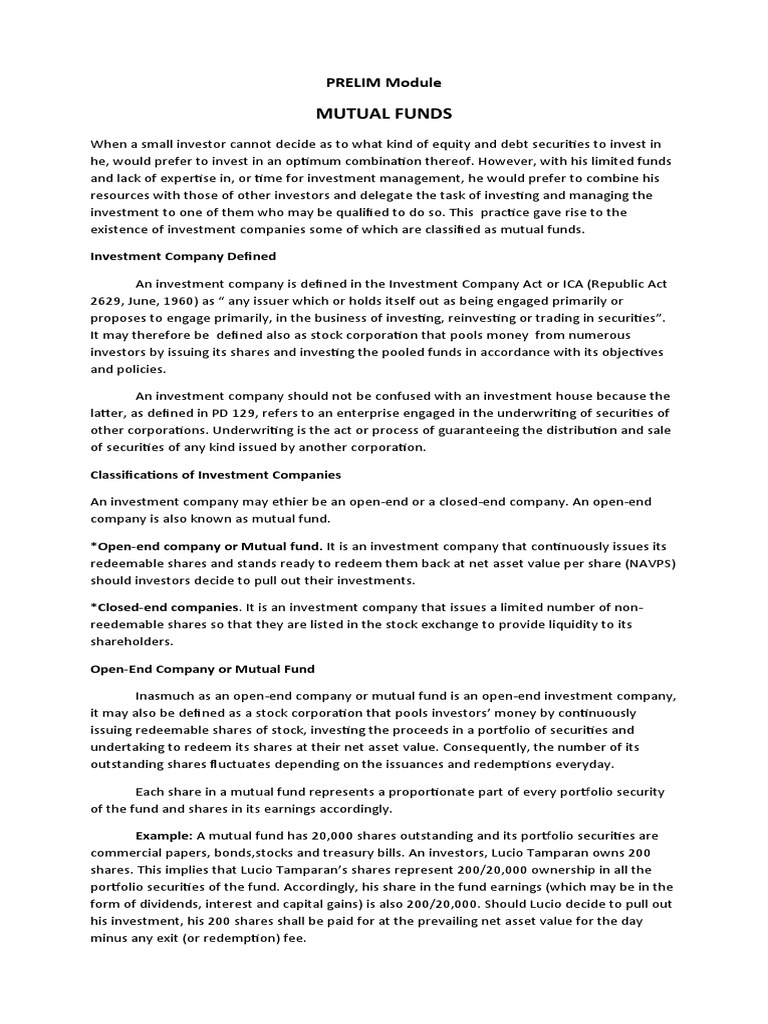 Mutual Funds: PRELIM Module | PDF | Mutual Funds | Stocks