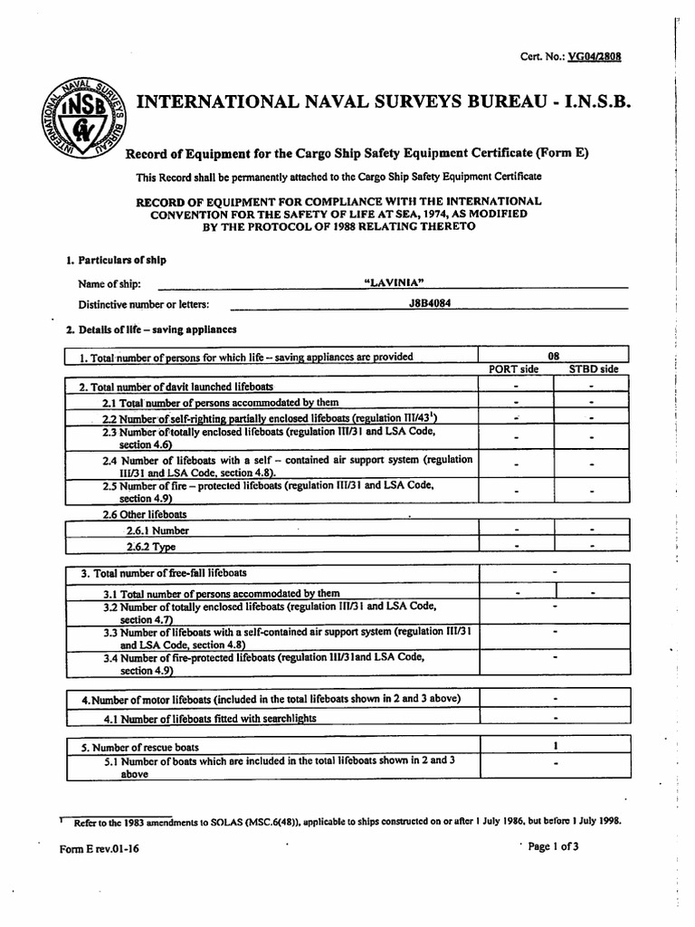 Lavinia. Record - of - Equipment - For - The - Cargo - Ship - Safety ...