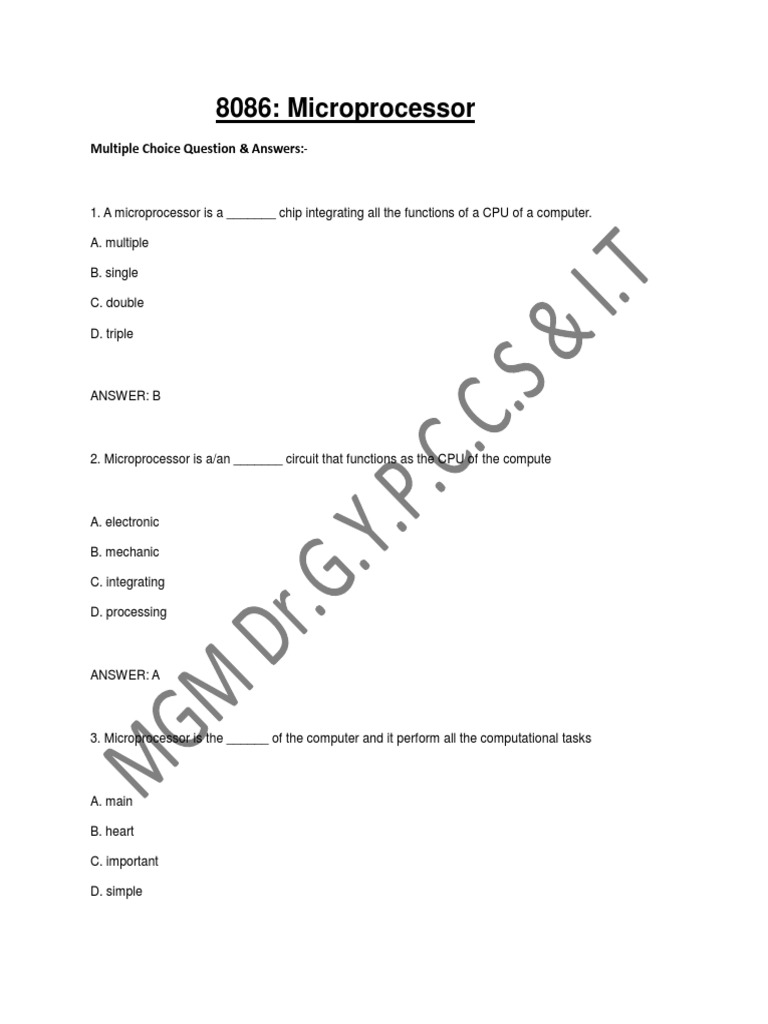 8086: Microprocessor: Multiple Choice Question & Answers | PDF | Central Processing Unit ...