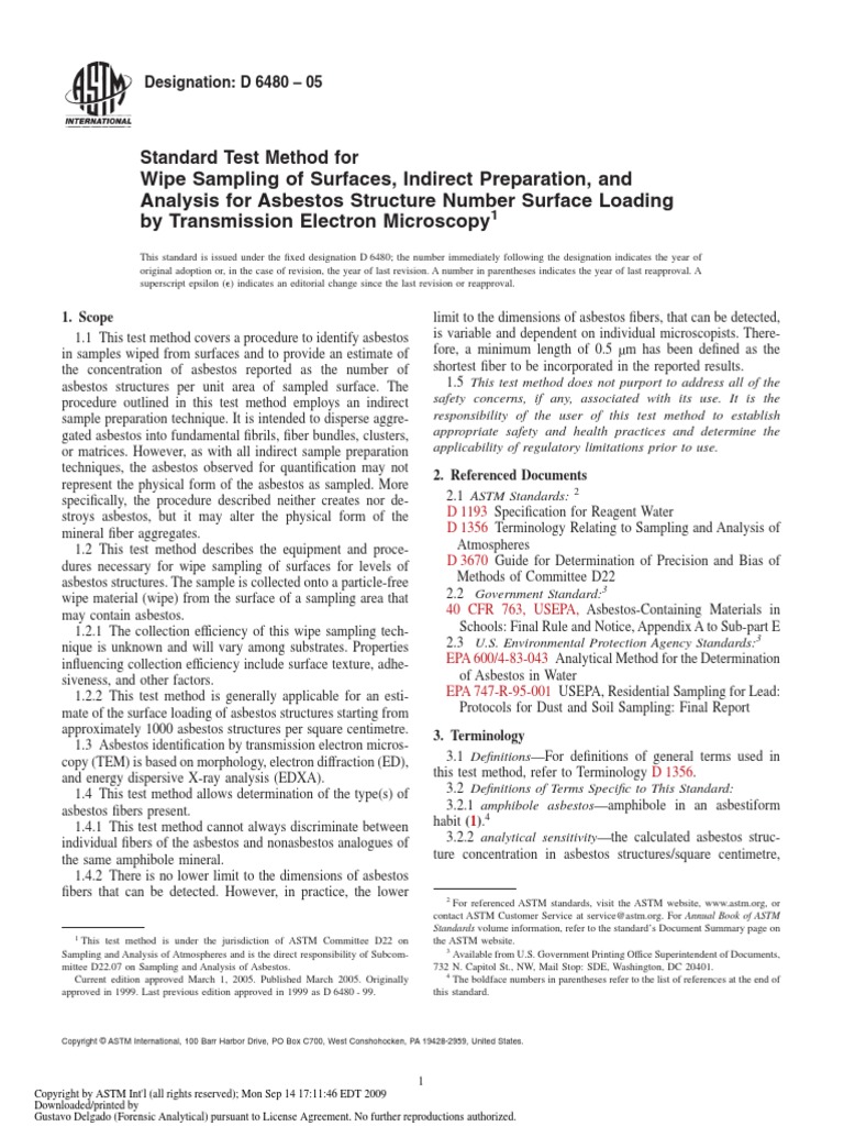 ASTM D6480 TEM Dust Wipes | PDF | Transmission Electron Microscopy ...