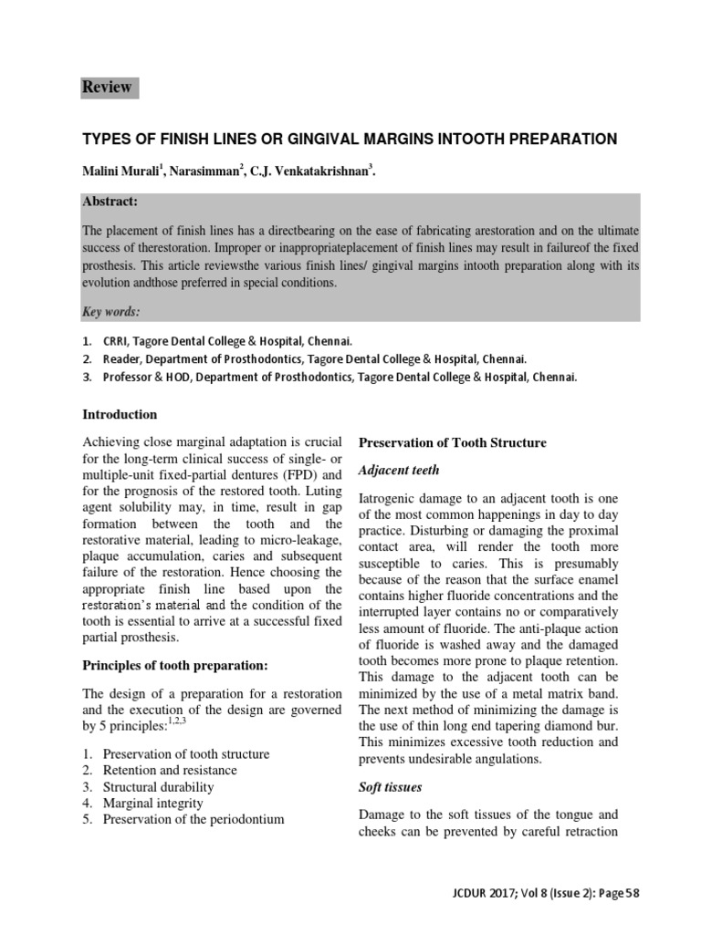 Review: Types of Finish Lines or Gingival Margins Intooth Preparation ...