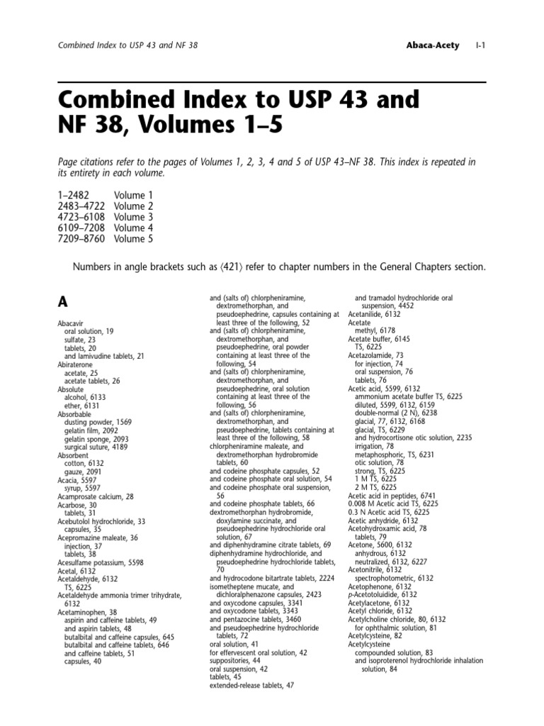 Usp 43 NF 38 Index | PDF | Tablet (Pharmacy) | Acid