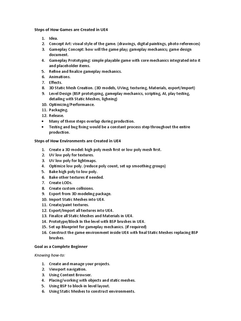 01 Steps of How Games Are Created in UE4 | PDF | 3 D Computer Graphics ...