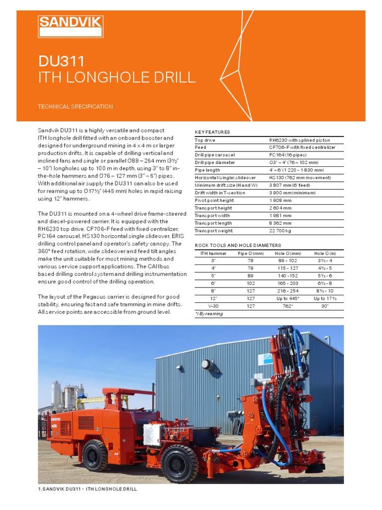 DU311 Ith Longhole Drill: Technical Specification | PDF | Drill | Drilling
