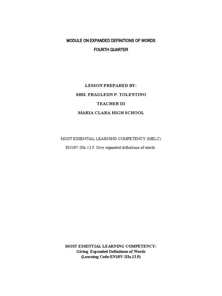 Module On Expanded Definitions of Words Fourth Quarter | PDF ...