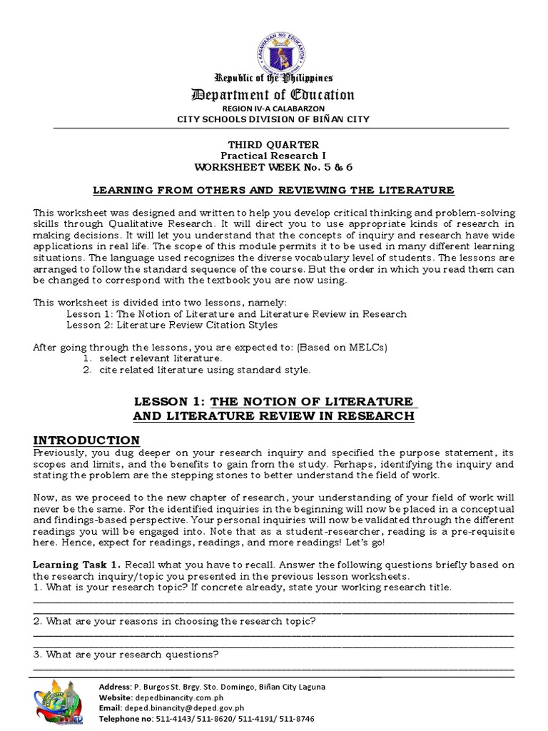 Practical Research 1 Worksheet 5 6 | PDF | English As A Second Or ...