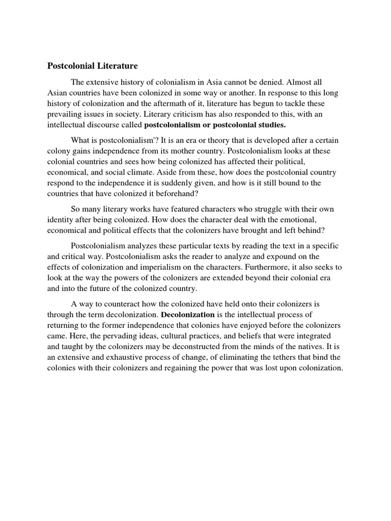 Postcolonial Literature | PDF | Postcolonialism | Colonialism