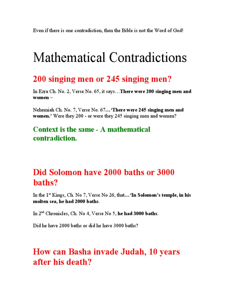 Mathematical Contradictions in The Bible | PDF | Books Of Chronicles ...