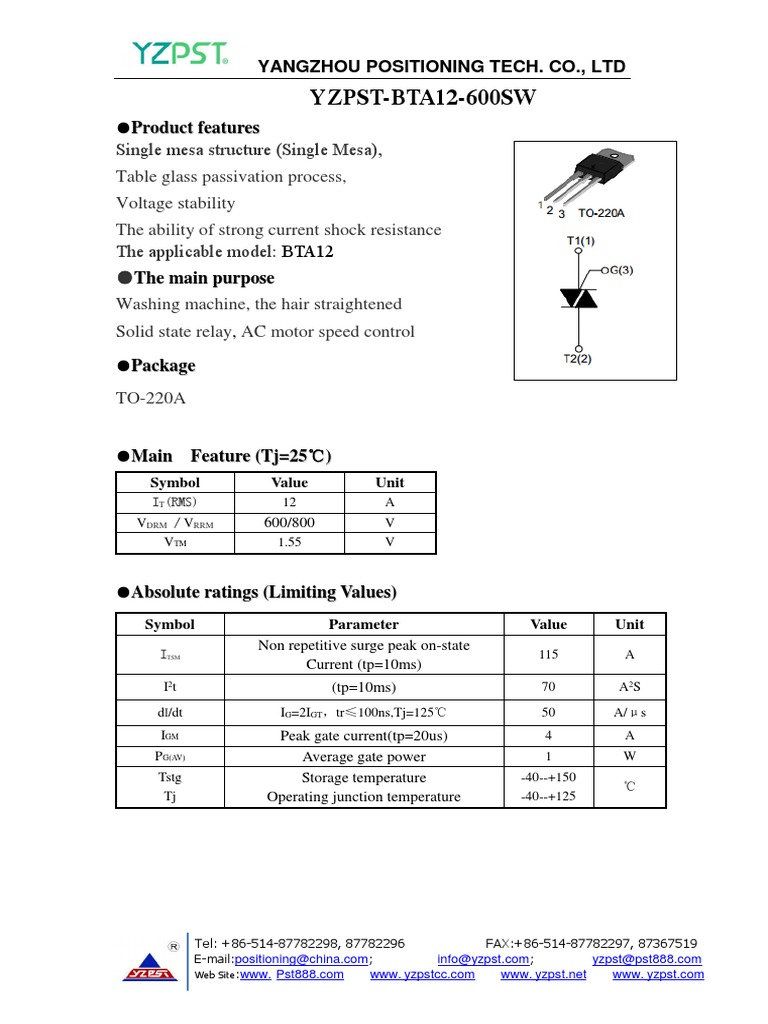 Yzpst-Bta12 600SW | PDF | Electronics | Electrical Engineering