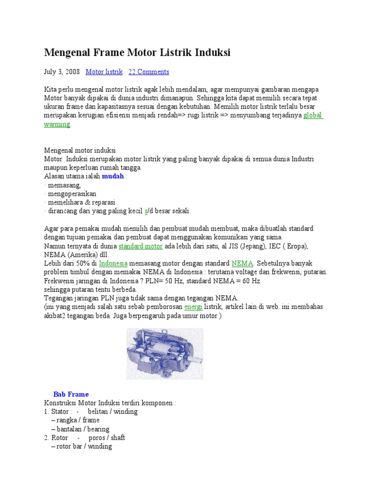 Mengenal Frame Motor Listrik Induksi | PDF