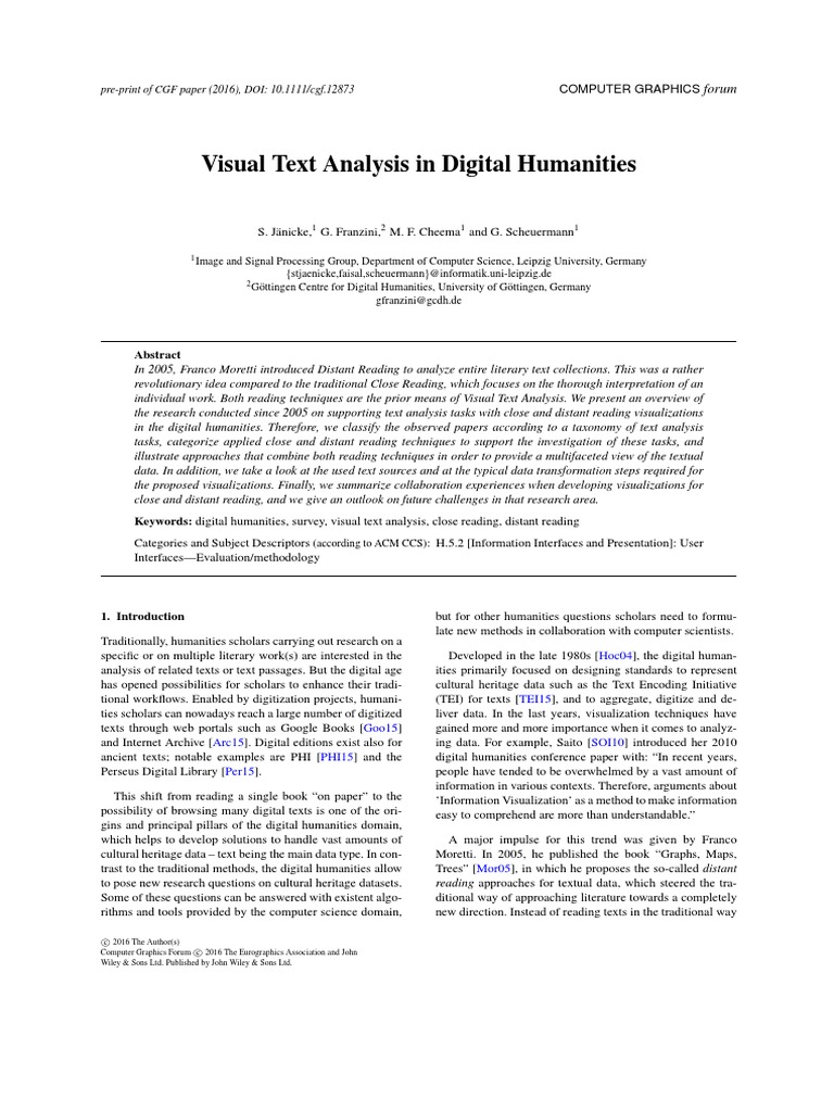 Visual Text Analysis in Digital Humanities: Forum | PDF | Visualization ...