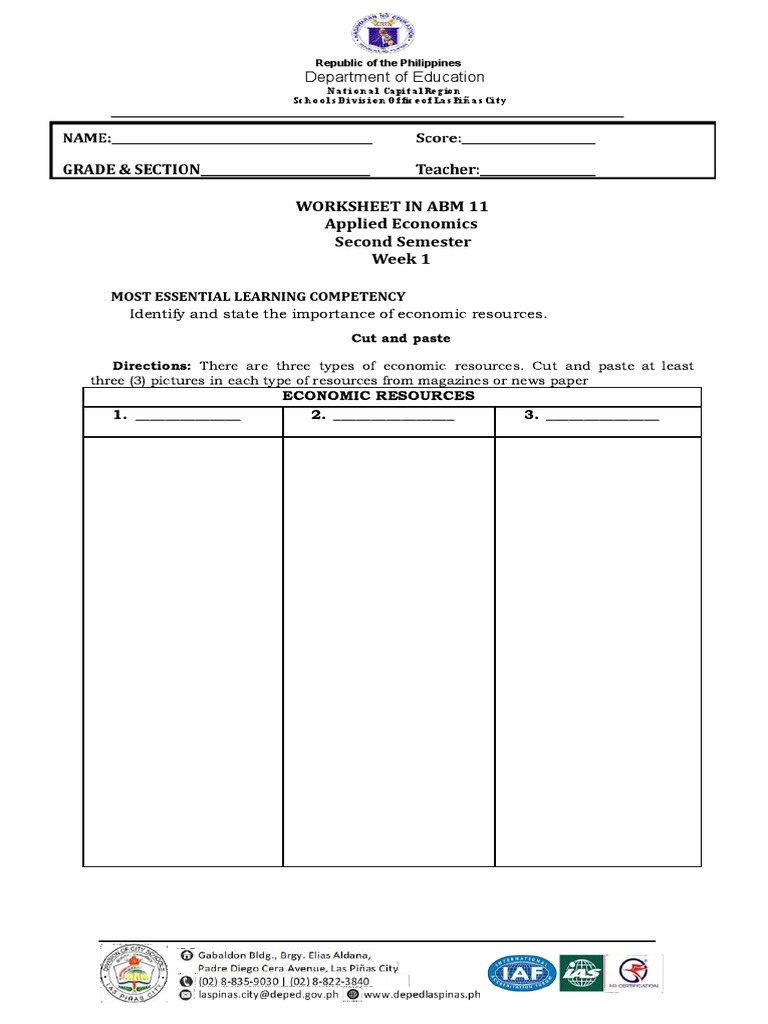 Worksheet in Abm 11 Applied Economics Second Semester Week 1 | PDF ...