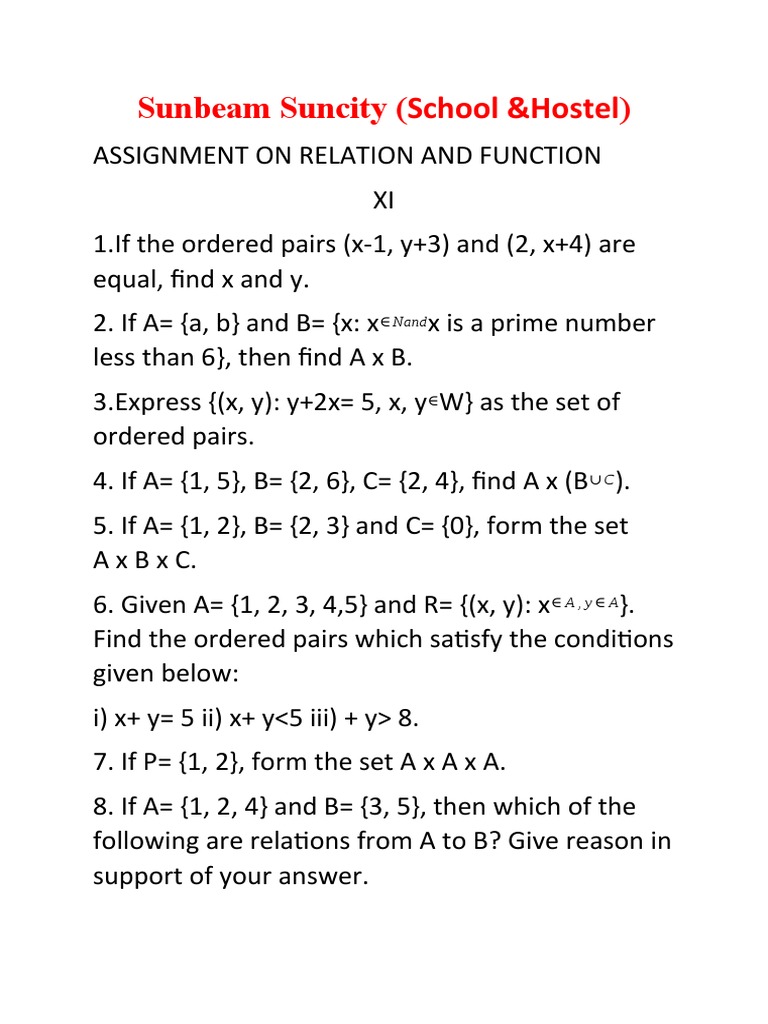 Relation and Function XI | PDF | Function (Mathematics) | Elementary Mathematics