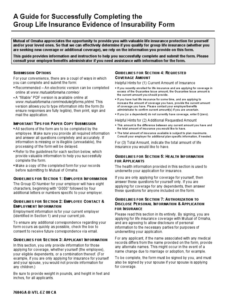 A Guide For Successfully Completing The Group Life Insurance Evidence ...