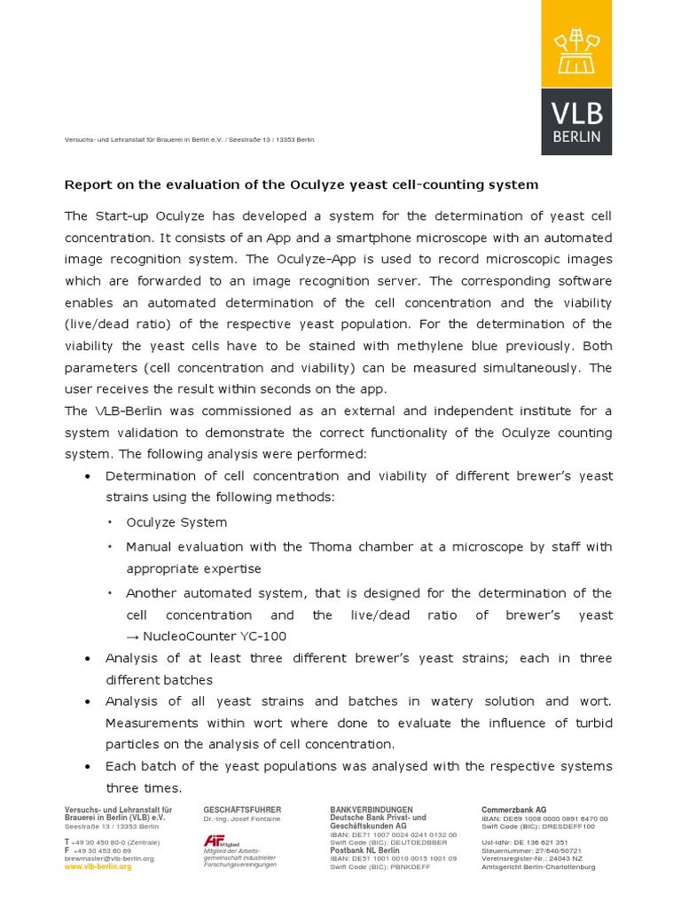 Validation of Oculyze by VLB | PDF | Yeast | Brewing