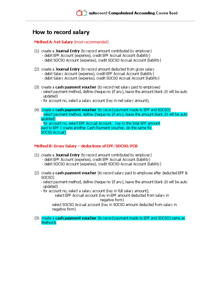 How To Record Salary: Method A: Net Salary (Most Recommended) | PDF ...