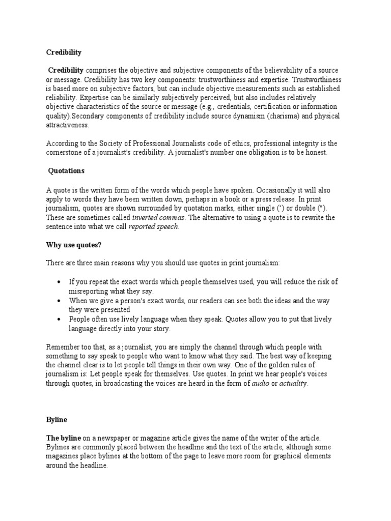Credibility in Journalism: Trust, Expertise and Honesty | PDF | News ...