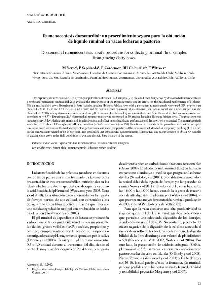 Dorsomedial Rumenocentesis: A Safe Procedure For Collecting Ruminal ...