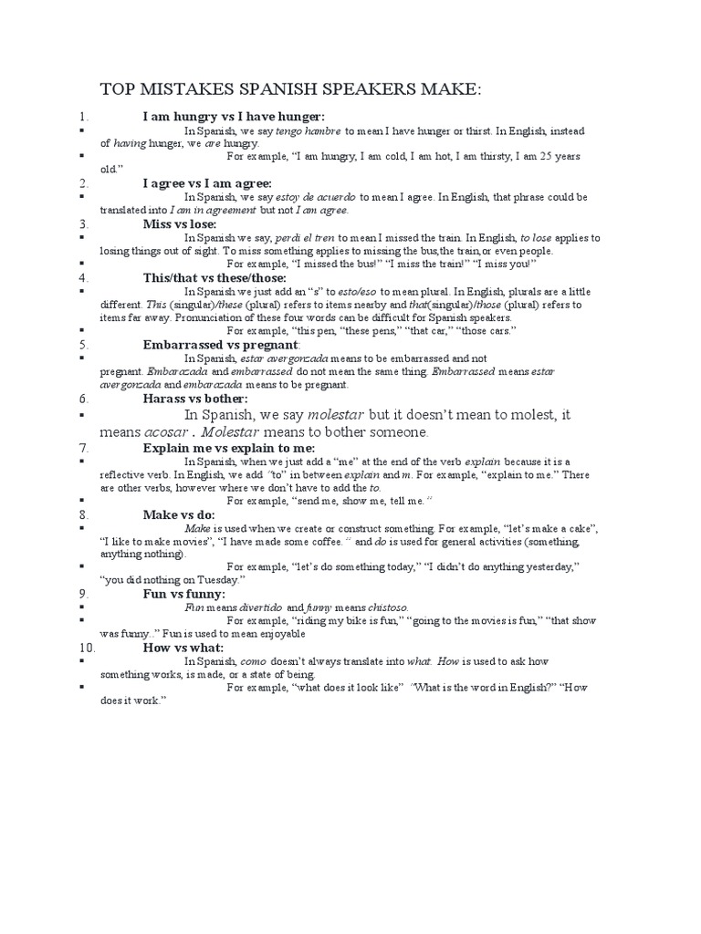 Top Mistakes Spanish Speakers Make | PDF | English Language | Morphology