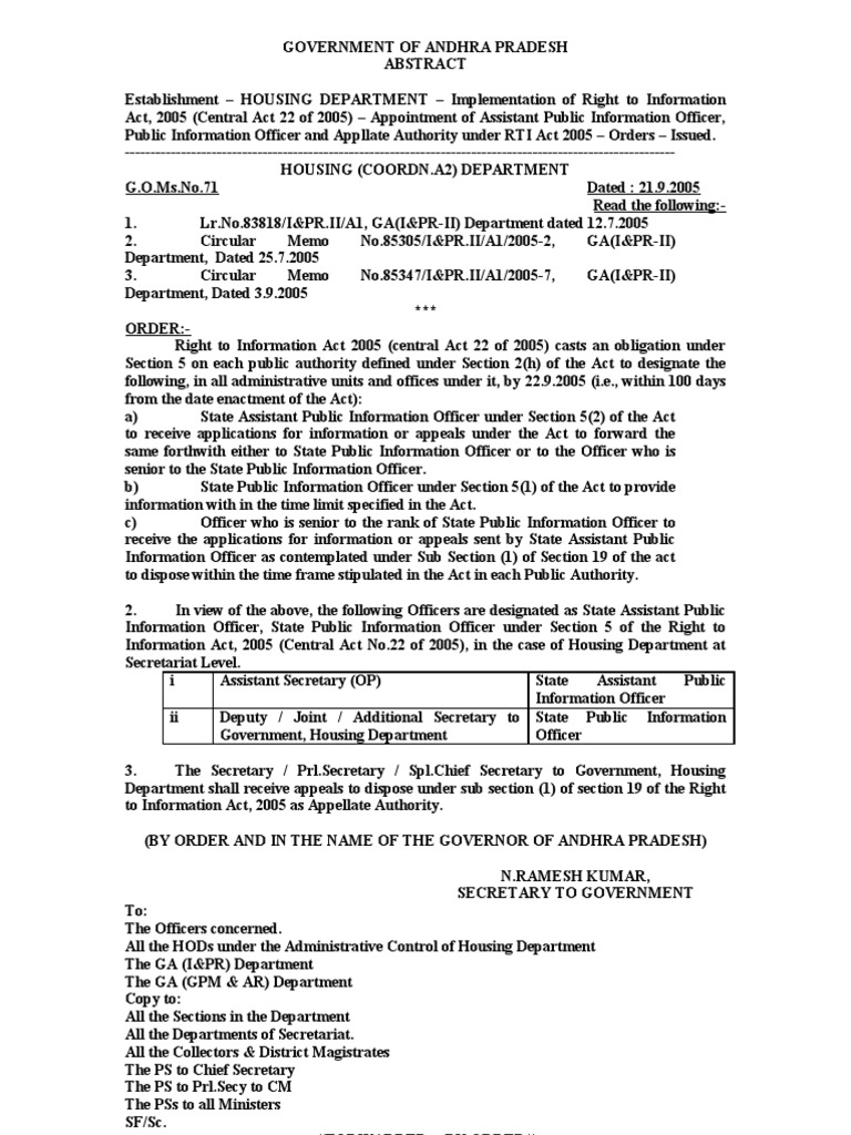 AP Housing Department RTI Implementation | PDF | Government | Business
