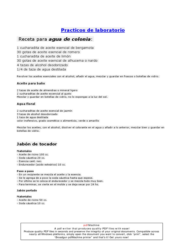 FORMULAS-Practicos de Laboratorio | PDF | Jabón | Espectro de emisión