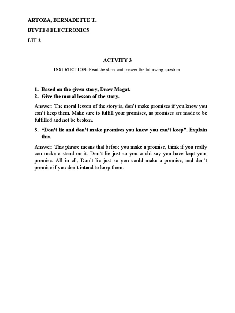 Artoza, Bernadette T. Btvted Electronics Lit 2: INSTRUCTION: Read The ...