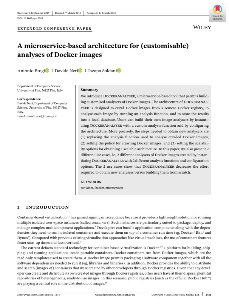 A Microservice-Based Architecture For (Customisable) Analyses of Docker Images | PDF ...