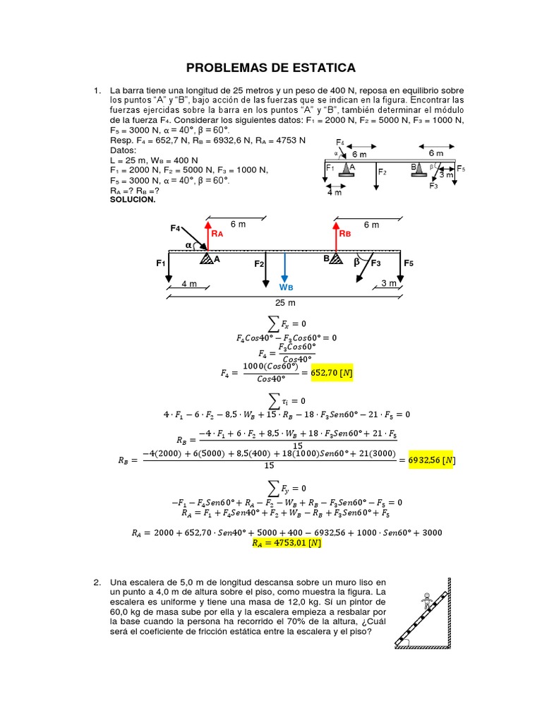 Problemas de Estatica | PDF | Física | Mecánica