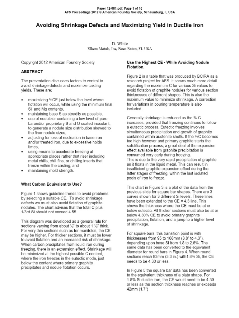 Avoiding Shrinkage Defects and Maximizing Yield in Ductile Iron | PDF