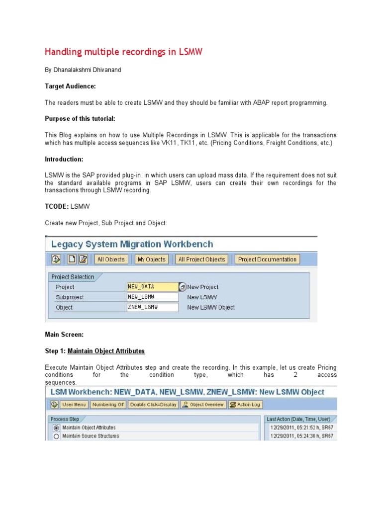 Handling Multiple Recordings In Lsmw Pdf Screenshot Software