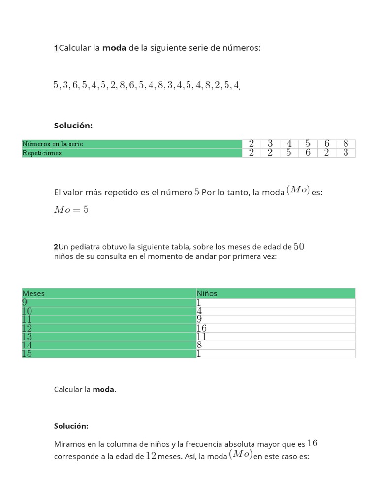 Moda, Mediana, Clase Modal | PDF | Modo (Estadísticas) | Mediana