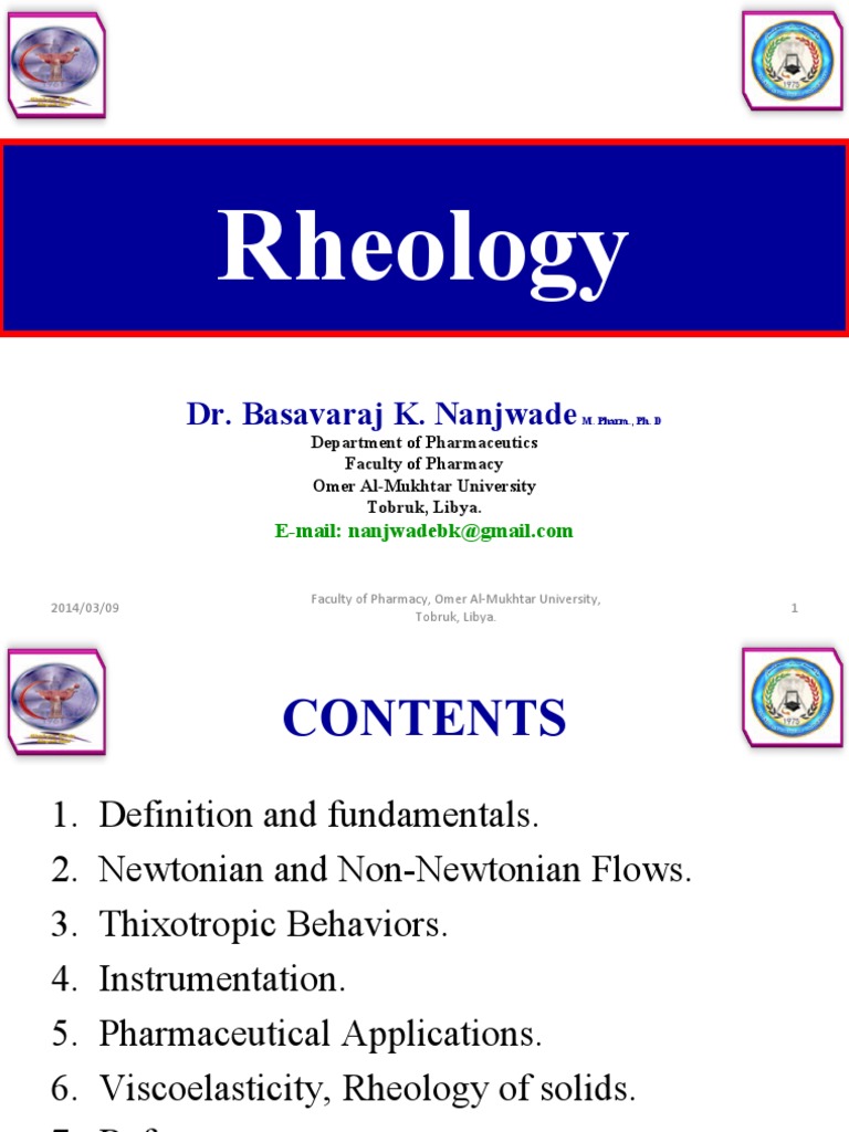 Rheology: Dr. Basavaraj K. Nanjwade | PDF | Rheology | Fluid Mechanics