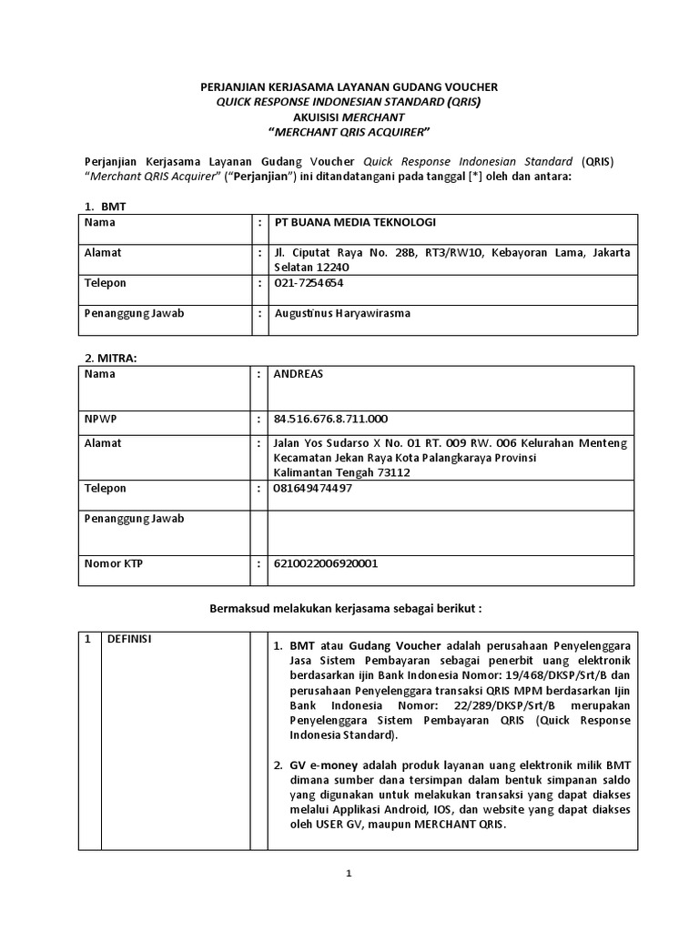 Revisi BMT PKS Layanan GV QRIS (Merchant QRIS Acquirer) - Revisi 16nov2020 | PDF