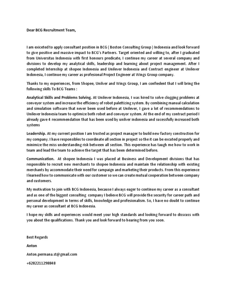 Cover Letter BCG | PDF | Business | Science