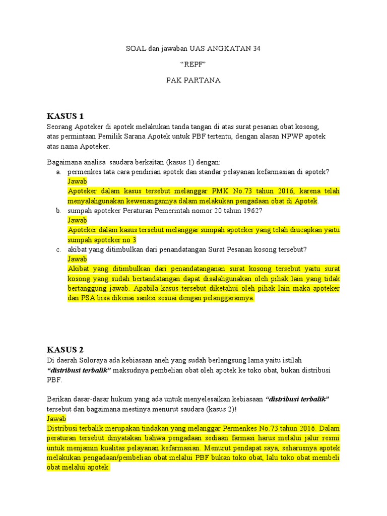 Soal Dan Jawaban UAS Pak Partana Apt 34 | PDF